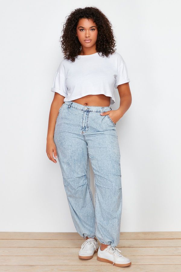 TRENDYOL CURVE BLUE LEG STOPPER DETAILED DENIM JEANS