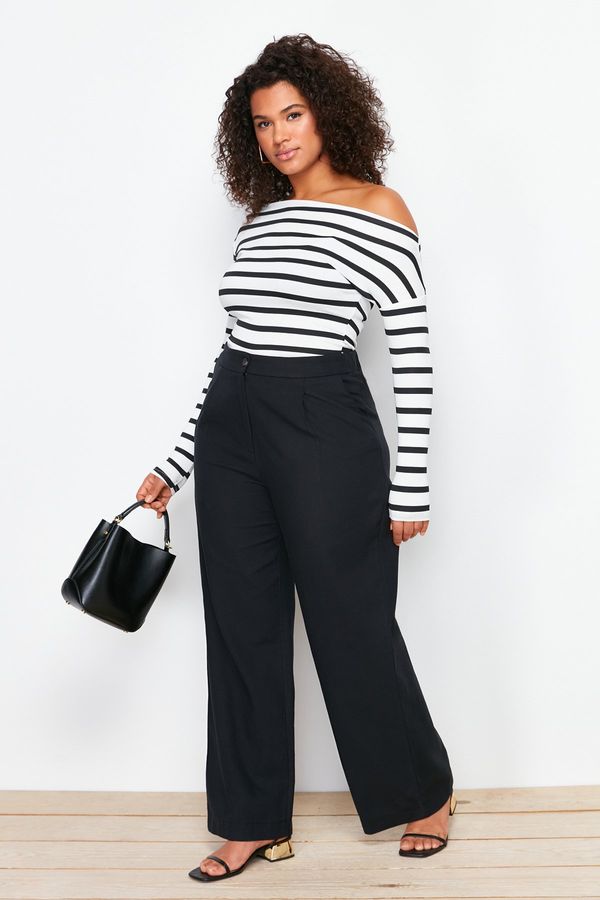 TRENDYOL CURVE BLACK HIGH WAIST WIDE LEG WOVEN TROUSERS