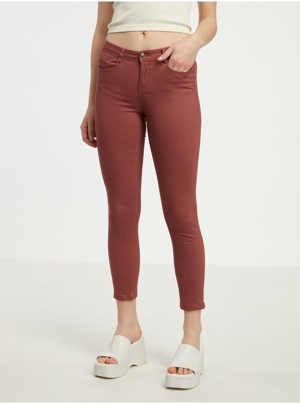 BURGUNDY WOMEN'S SKINNY FIT JEANS CAMAIEU - WOMEN
