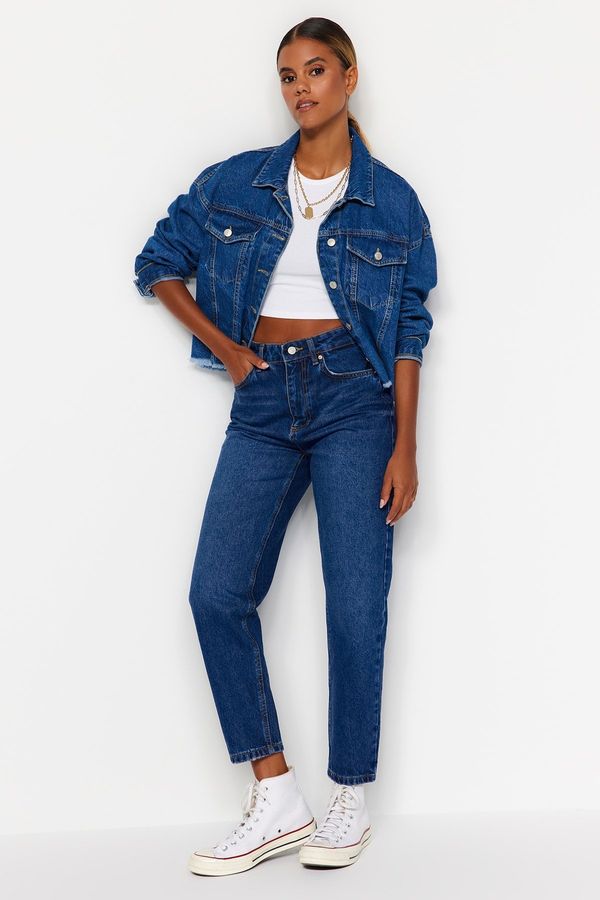 TRENDYOL DARK BLUE HIGH WAIST MOM JEANS
