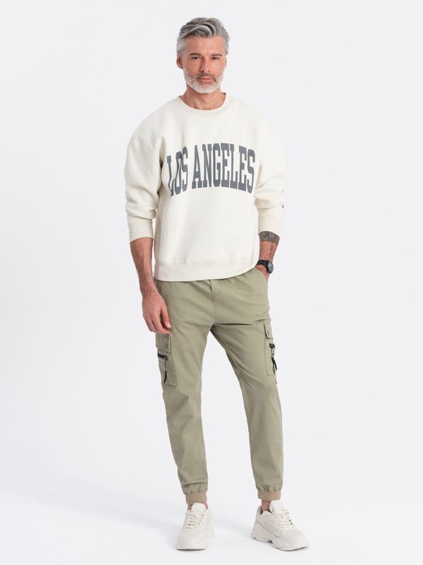 OMBRE MEN'S JOGGER PANTS WITH ZIPPERED CARGO POCKETS - KHAKI