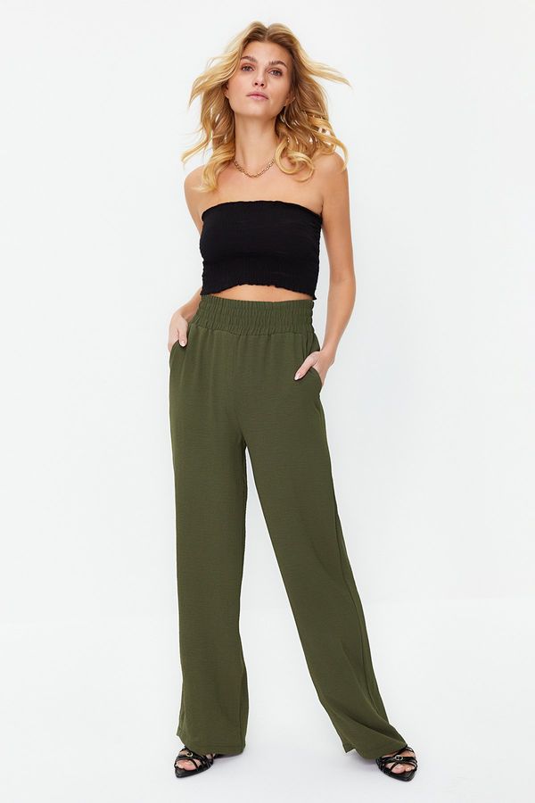 TRENDYOL KHAKI WIDE LEG/WIDE ELASTIC WAIST WOVEN TROUSERS