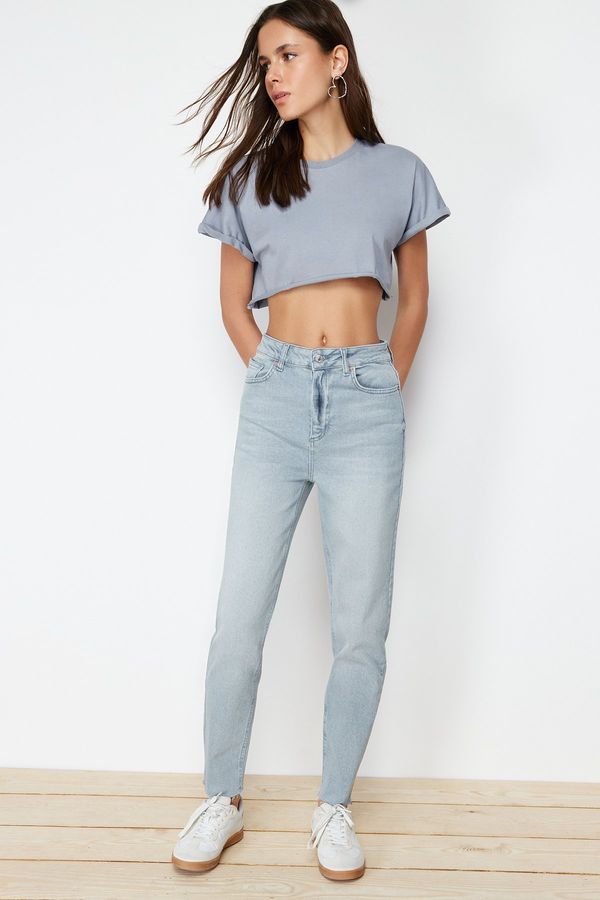 TRENDYOL LIGHT GRAY HIGH WAIST SLIM MOM JEANS