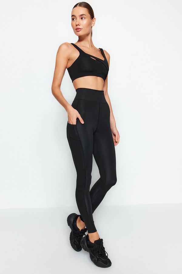 TRENDYOL BLACK MATTE FULL LENGTH KNITTED SPORTS LEGGINGS WITH EXTRA ABSORPTION LAYER