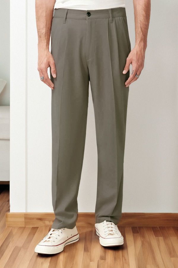 TRENDYOL KHAKI PLEATED CLASSIC BAGGY FIT FABRIC TROUSERS