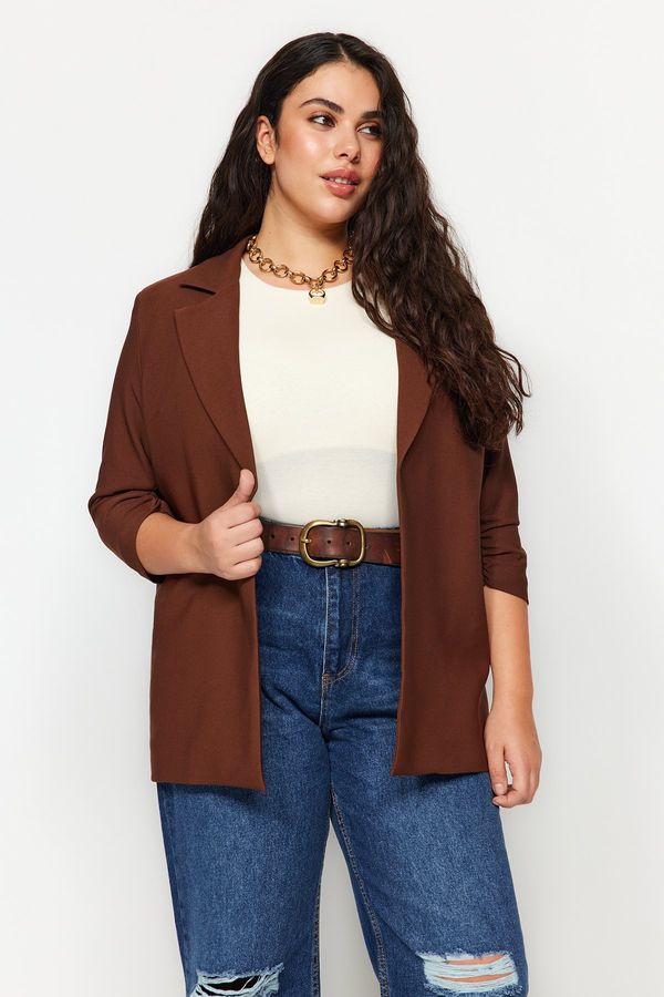 TRENDYOL CURVE BROWN COLLAR DETAILED JACKET