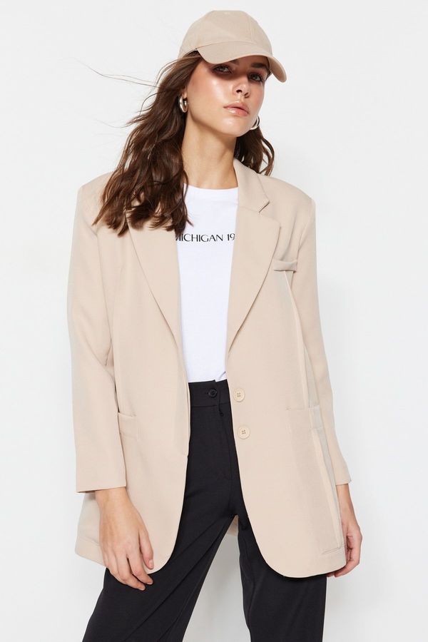 TRENDYOL BEIGE BUTTONED BLAZER WOVEN LINED JACKET