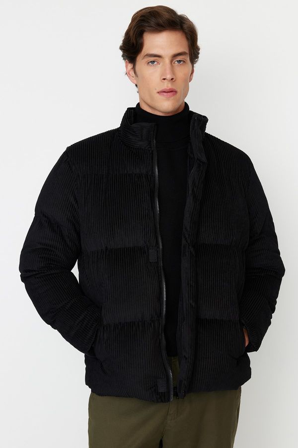 TRENDYOL BLACK REGULAR FIT VELVET COAT