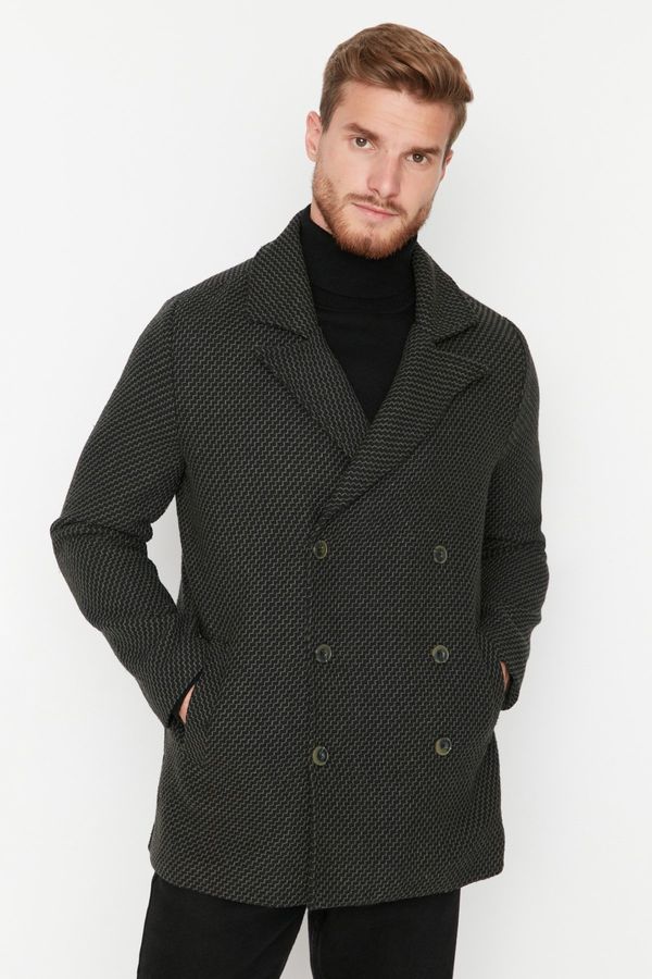 TRENDYOL KHAKI REGULAR FIT DOUBLE BREASTED CLOSURE TEXTURED COAT