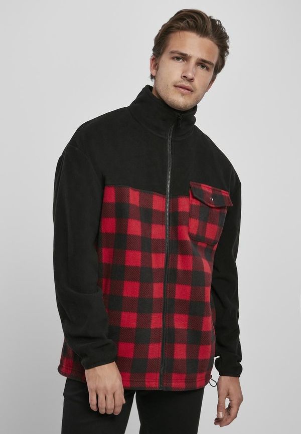 POLAR FLEECE TRACK PATTERNED JACKET BLACK/RED PLAID