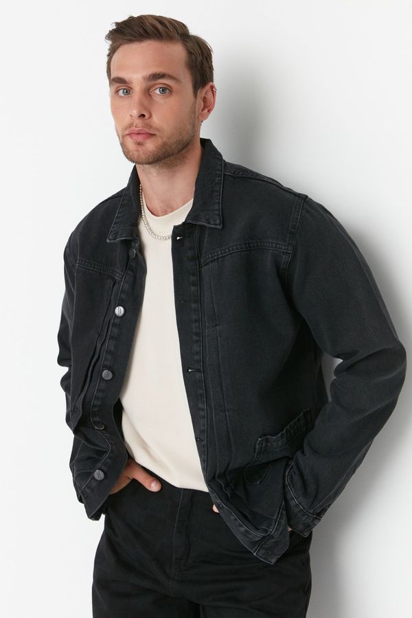 TRENDYOL ANTHRACITE REGULAR FIT RIBBED DENIM JEANS JACKET