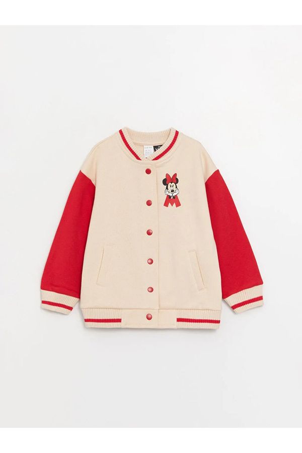 LC WAIKIKI LCW BABY COLLEGE COLLAR LONG SLEEVE MINNIE MOUSE PRINTED BABY GIRL BOMBER JACKET