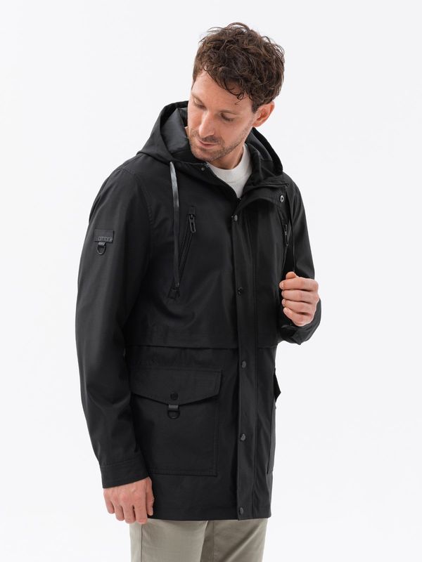 Ombre Men's parka jacket with cargo pockets - black