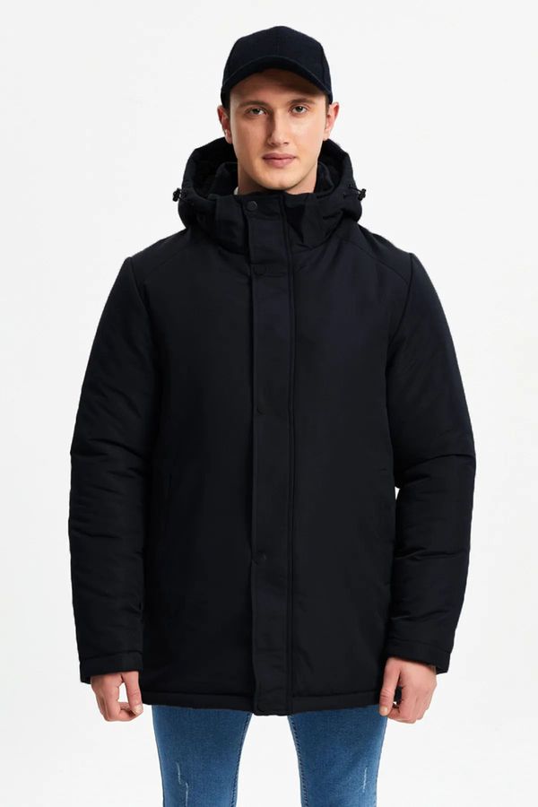 D1fference Men's Black Lined Removable Hooded Water And Windproof Winter Coat & Parka