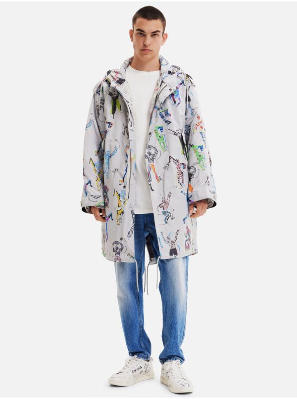 LIGHT GRAY MEN'S PATTERNED PARKA WITH DETACHABLE INSERT DESIGUAL FELE - MEN
