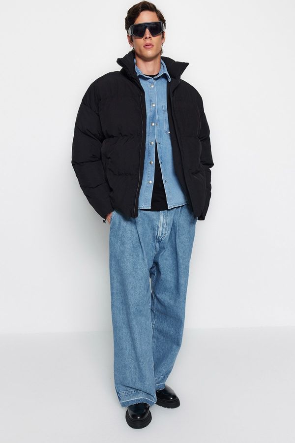 TRENDYOL BLACK UNISEX OVERSIZE FIT STAND COLLAR PUFFER JACKET