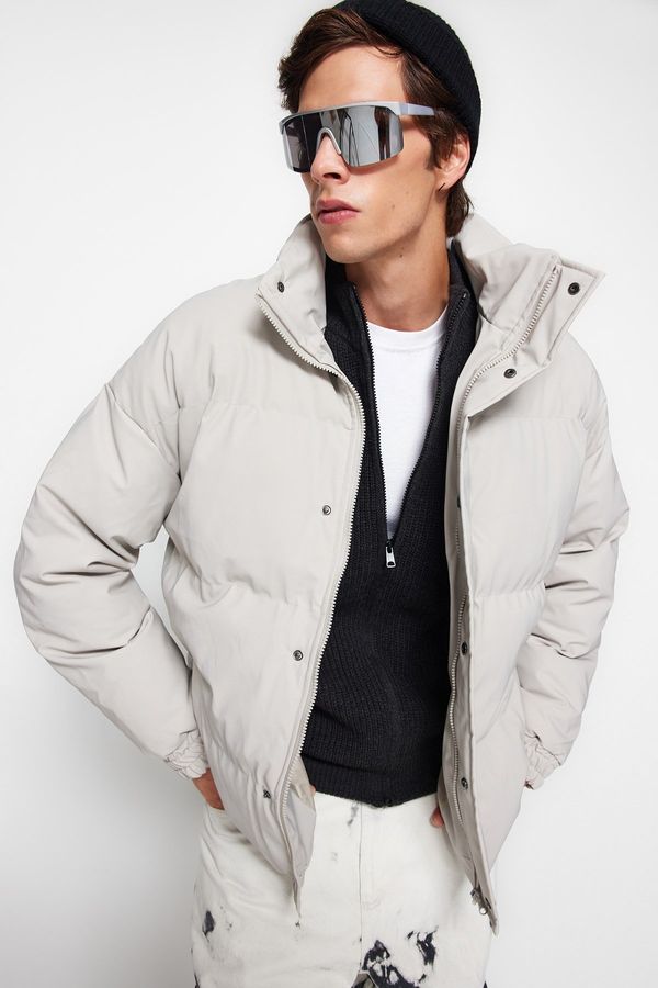 TRENDYOL STONE OVERSIZE FIT STAND COLLAR COAT