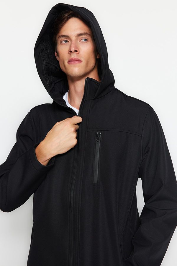 Trendyol Black Regular Fit Hooded Outdoor Softshell Parka Coat