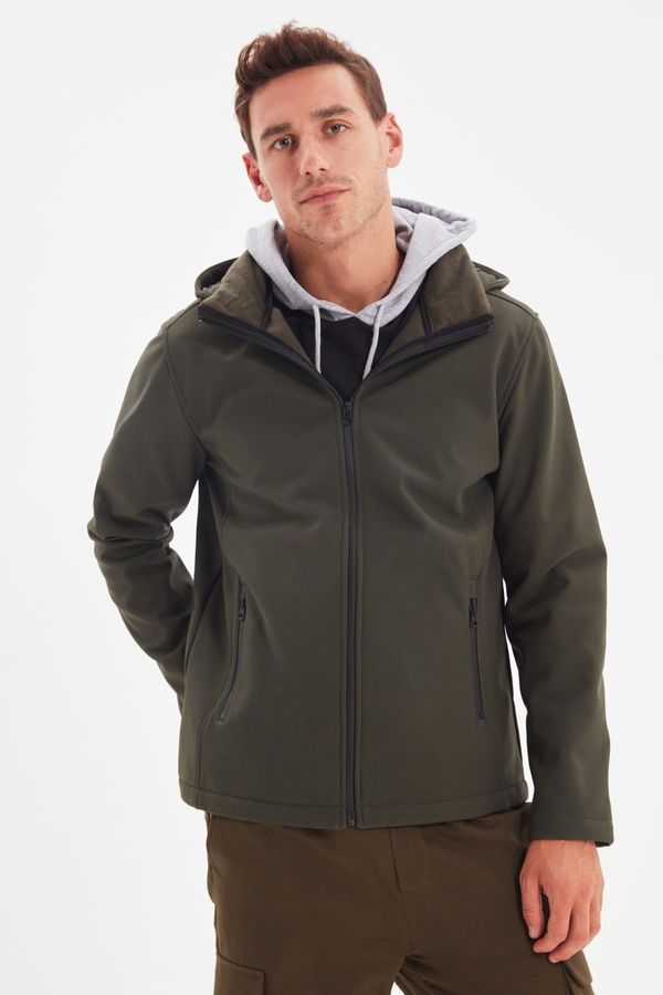 TRENDYOL KHAKI MEN'S ZIPPERED REMOVABLE HOODED COAT