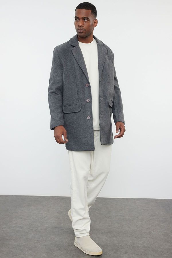TRENDYOL ANTHRACITE MEN'S WINTER WOOL BLEND STAMP WINTER COAT