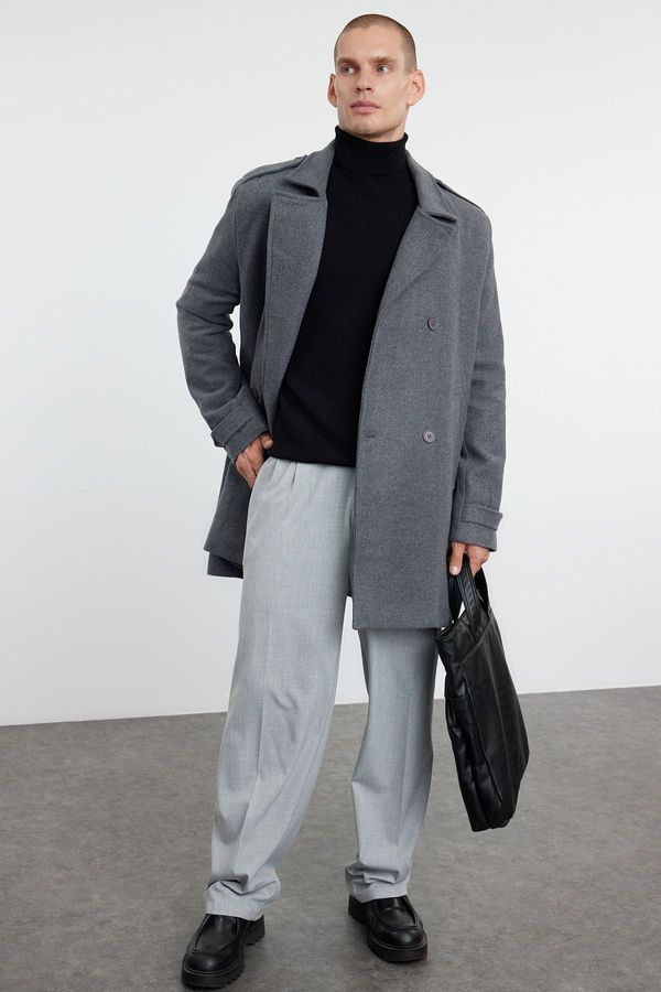 TRENDYOL ANTHRACITE MEN'S REGULAR FIT WINTER WOOL BLEND CASHEW COAT