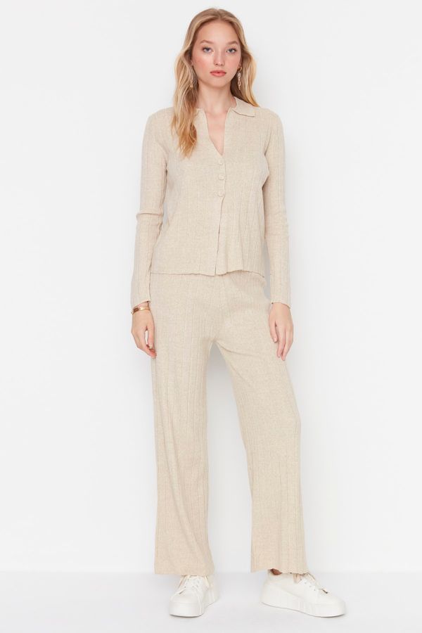 TRENDYOL BEIGE POLO COLLAR KNITWEAR TOP AND BOTTOM SET