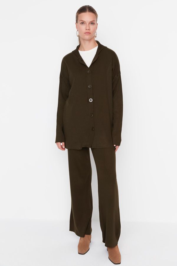 TRENDYOL KHAKI COLLAR DETAILED CARDIGAN-PANTS KNITWEAR SET