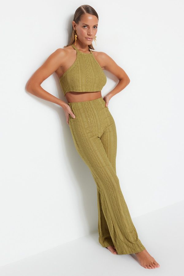TRENDYOL KHAKI KNITTED LACE BLOUSE AND TROUSERS SET