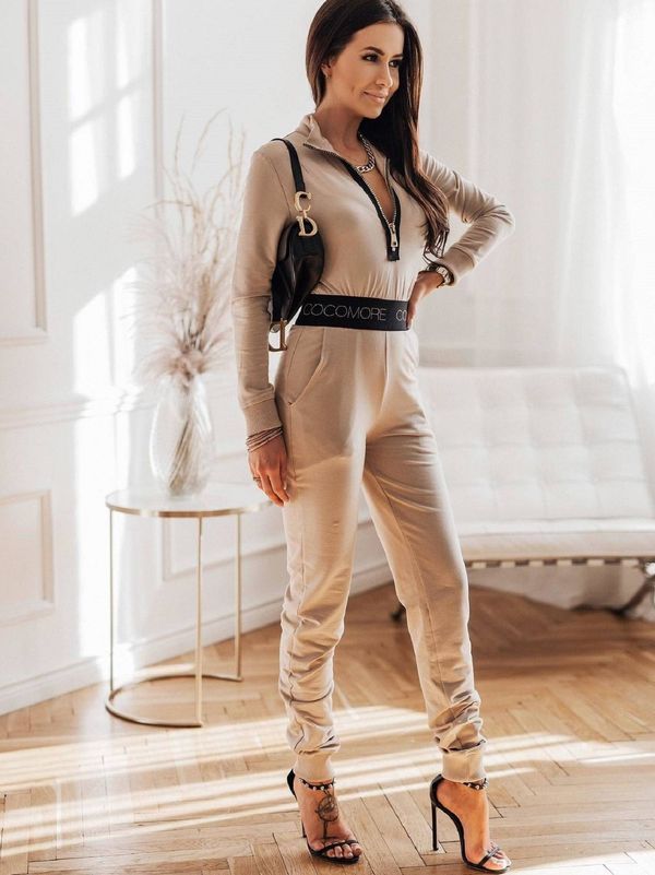 BEIGE JUMPSUIT WITH STAND-UP COLLAR COCOMORE ZIPPER