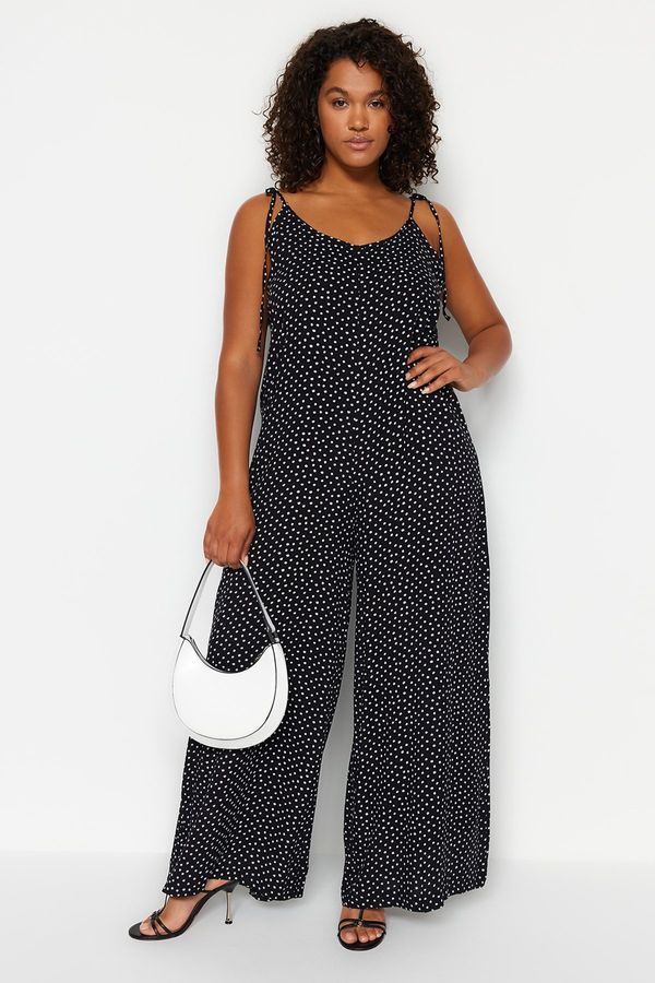TRENDYOL CURVE BLACK FLORAL PATTERN WOVEN JUMPSUIT