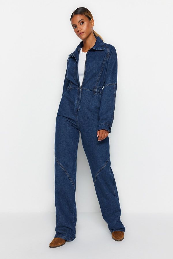 TRENDYOL LIMITED EDITION BLUE STITCHING DETAILED ZIPPERED DENIM JUMPSUIT