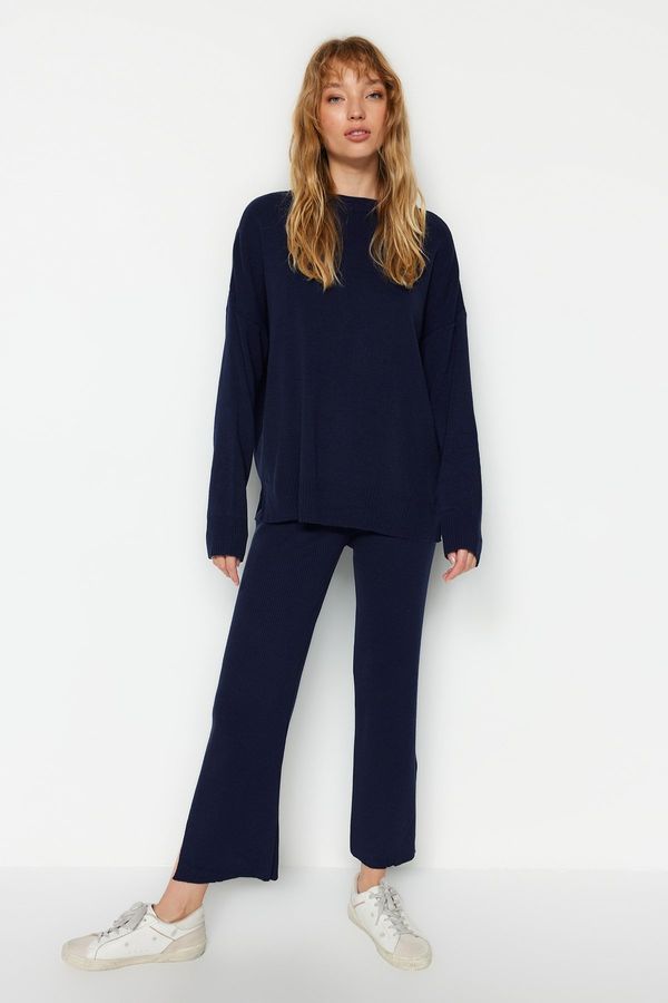 TRENDYOL NAVY BLUE WIDE FIT BASIC TROUSERS KNITWEAR TWO PIECE SET