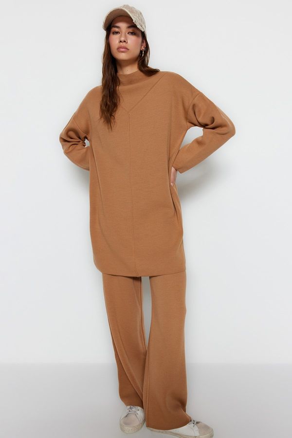 TRENDYOL CAMEL KNITWEAR SWEATER-TROUSERS TWO PIECE SET