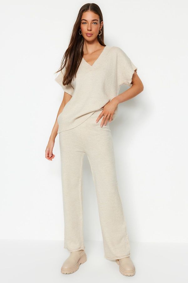 TRENDYOL STONE SOFT TEXTURED V NECK KNITWEAR TWO PIECE SET