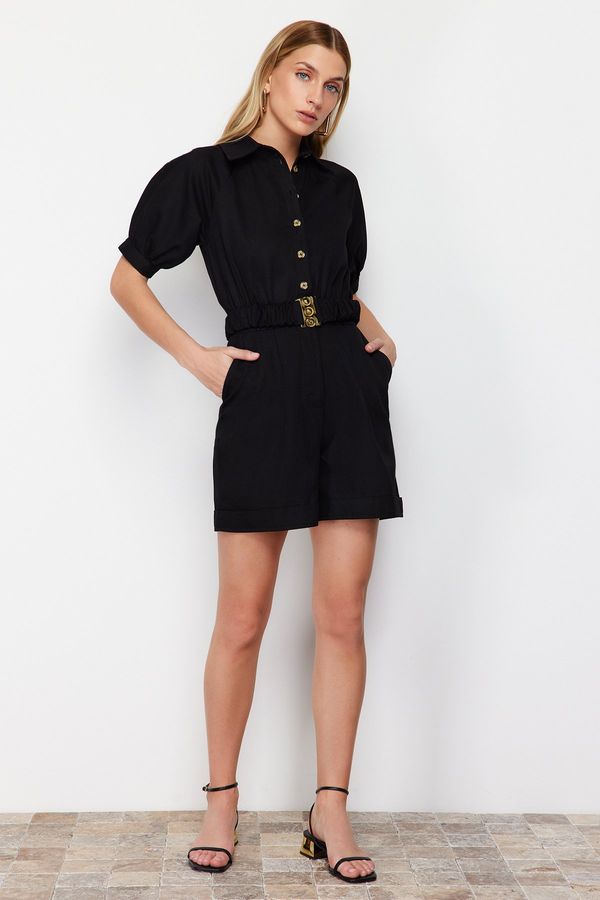 TRENDYOL BLACK BELTED SHIRT COLLAR MINI WOVEN JUMPSUIT