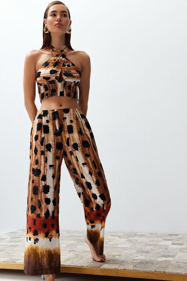 TRENDYOL ANIMAL PATTERNED WOVEN 100% COTTON BLOUSE TROUSER SUIT