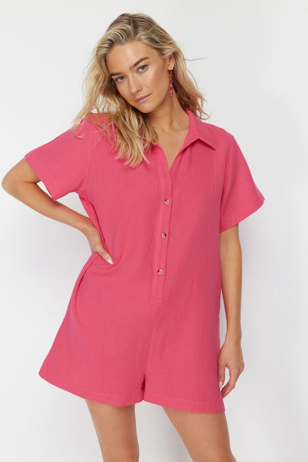 TRENDYOL FUCHSIA WIDE FIT WOVEN MUSLIN 100% COTTON JUMPSUIT
