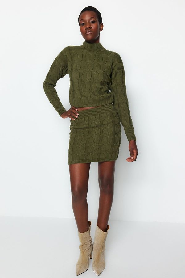 TRENDYOL KHAKI CROP HIGH NECK KNITWEAR TWO PIECE SET