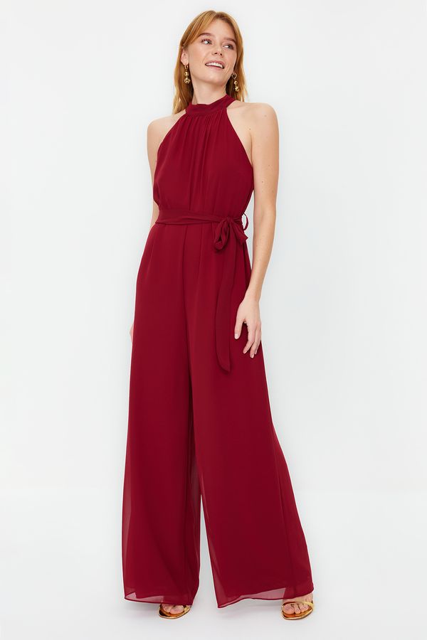 TRENDYOL BURGUNDY MAXI CHIFFON WOVEN JUMPSUIT