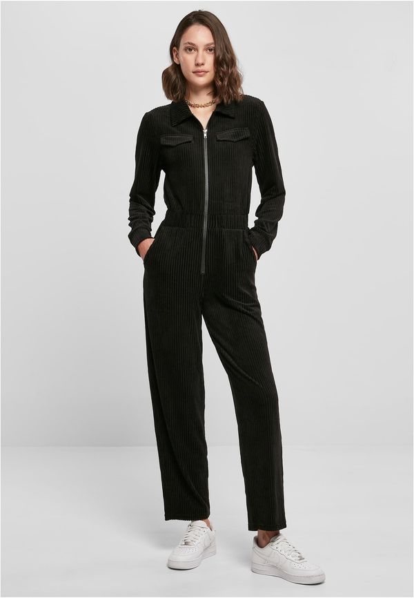 WOMEN'S VELVET RIB BOILER SUIT BLACK
