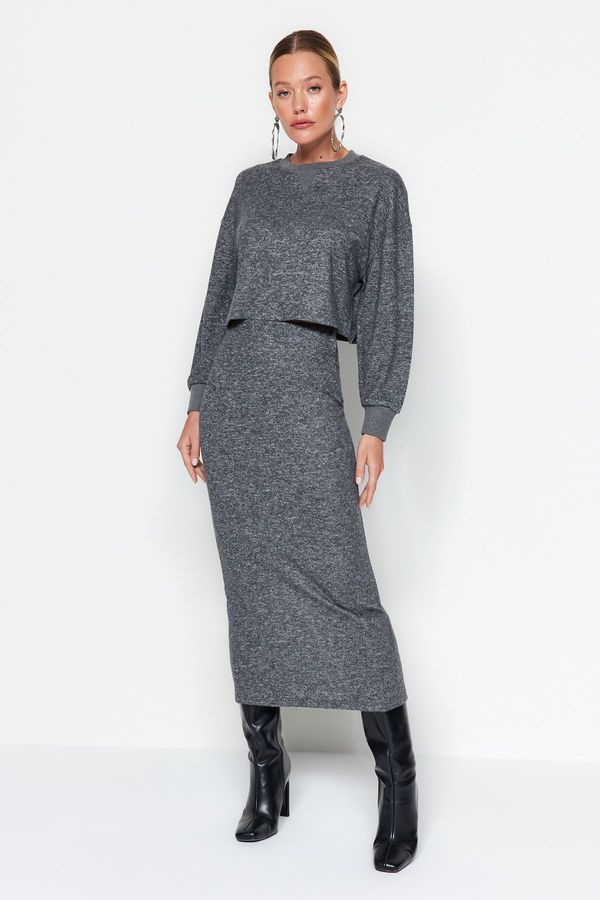 TRENDYOL ANTHRACITE, SOFT FABRIC KNITTED TOP AND BOTTOM SET