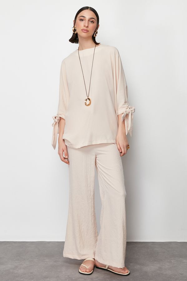 TRENDYOL BEIGE BAT SLEEVE WOVEN AEROBIN TUNIC-PANTS SUIT