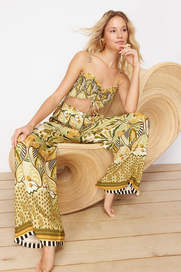TRENDYOL ETHNIC PATTERNED WOVEN RUFFLE BLOUSE TROUSERS SUIT