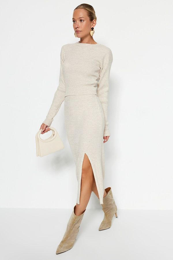TRENDYOL STONE CROP SKIRT KNITWEAR TWO PIECE SET