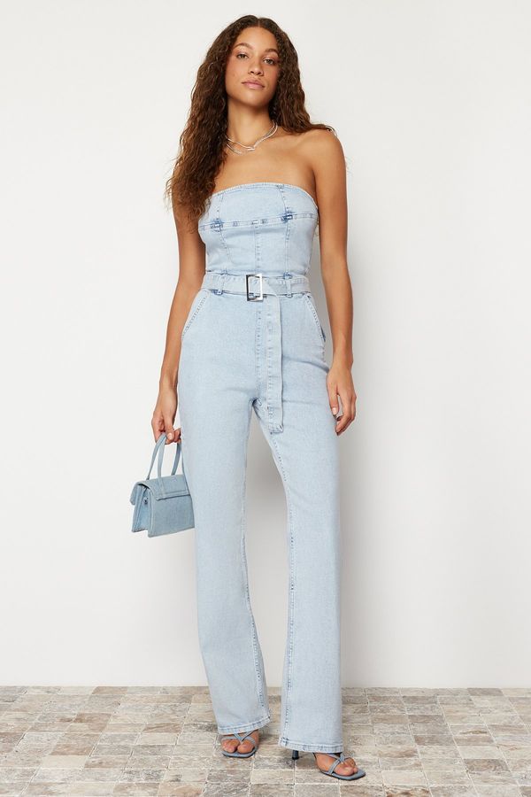 TRENDYOL LIGHT BLUE BELT STRAPLESS DENIM JUMPSUIT