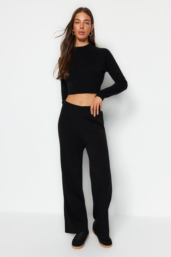 TRENDYOL BLACK CROP BASIC KNITWEAR TOP AND BOTTOM SET