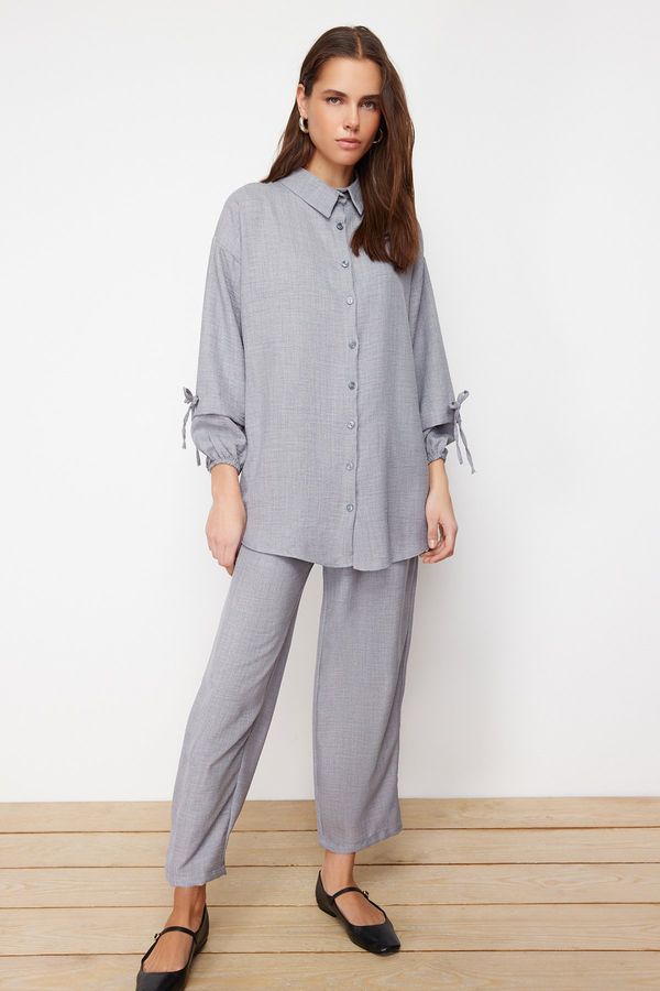 TRENDYOL GRAY LINEN LOOK WOVEN TWO PIECE SET