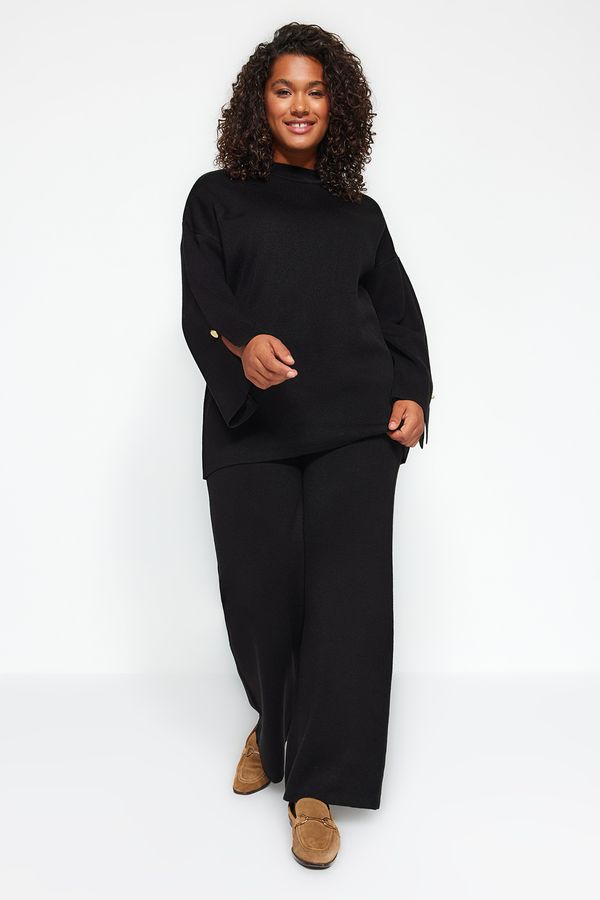TRENDYOL CURVE BLACK STANDING COLLAR PLAIN SINGLE PLATE PLUS SIZE TOP-UPPER SET