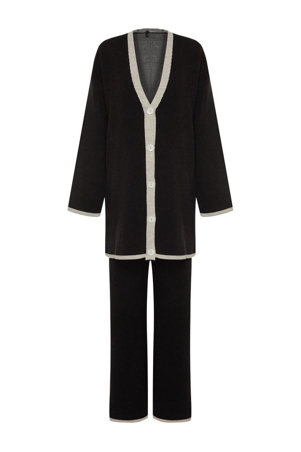 TRENDYOL BLACK STRIPED KNITWEAR SWEATER TROUSERS BOTTOM TOP SUIT