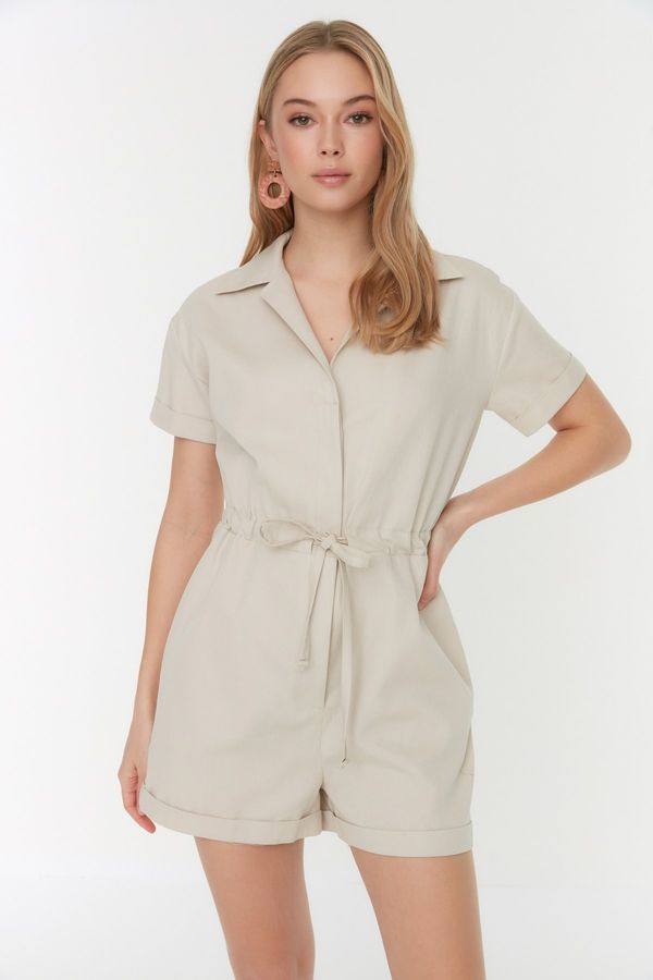 TRENDYOL GABARDINE SUPER MINI WOVEN JUMPSUIT WITH STONE LACING DETAIL